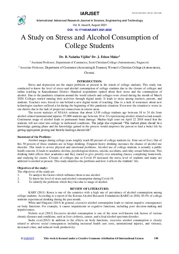 (PDF) A Study on Stress and Alcohol Consumption of College Students