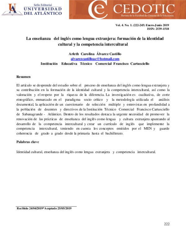 (PDF) La enseñanza del inglés como lengua extranjera: formación de la identidad cultural y la ...