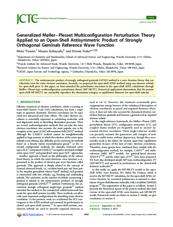 (PDF) Generalized Møller–Plesset Multiconfiguration Perturbation Theory Applied to an Open-Shell ...