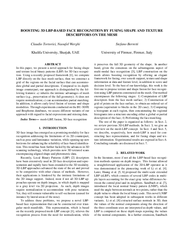 (PDF) Boosting 3D LBP-based face recognition by fusing shape and texture descriptors on the mesh