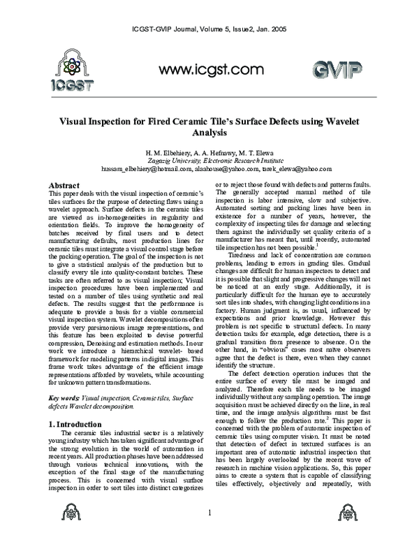 Pdf Visual Inspection For Fired Ceramic Tile S Surface Defects Using Wavelet Analysis} Dr