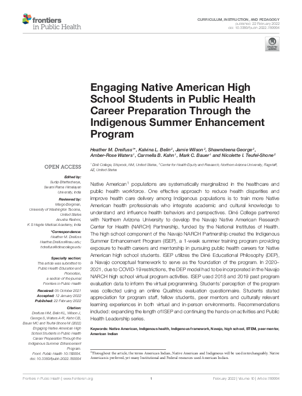 (PDF) Engaging Native American High School Students in Public Health ...