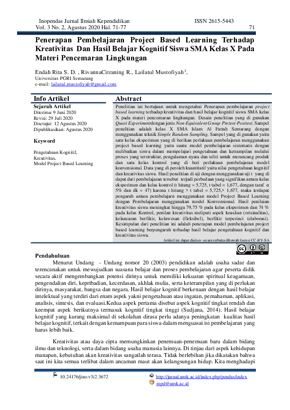 (PDF) Penerapan Pembelajaran Project Based Learning Terhadap ...