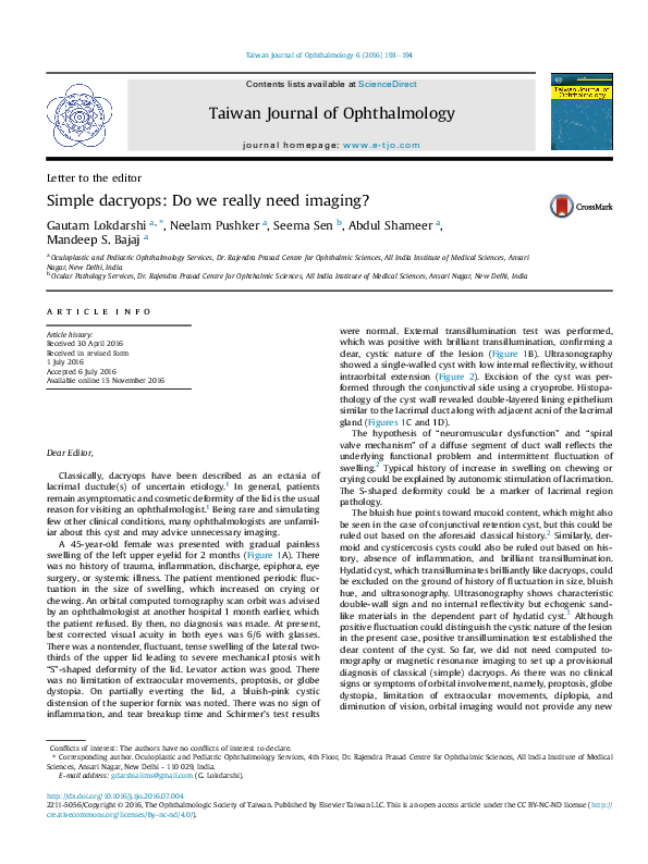 (PDF) Simple dacryops: Do we really need imaging?