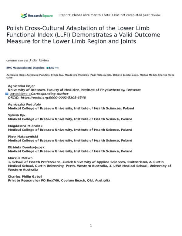 (PDF) Polish Cross-Cultural Adaptation of the Lower Limb Functional ...