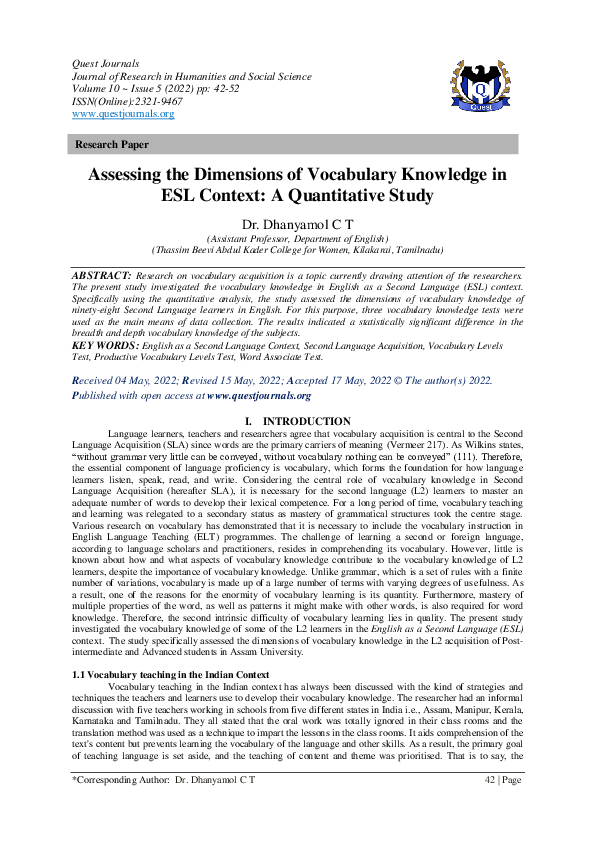 PDF Assessing The Dimensions Of Vocabulary Knowledge In ESL Context pdf-assessing-the-dimensions-of-vocabulary-knowledge-in-esl-context