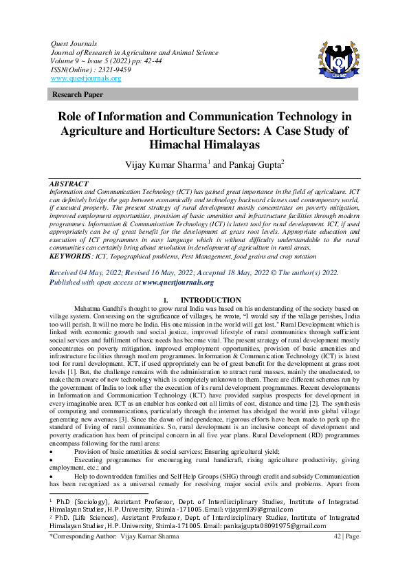 (PDF) Role of Information and Communication Technology in Agriculture ...