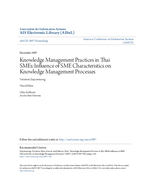(PDF) Influence of SME characteristics on knowledge management processes