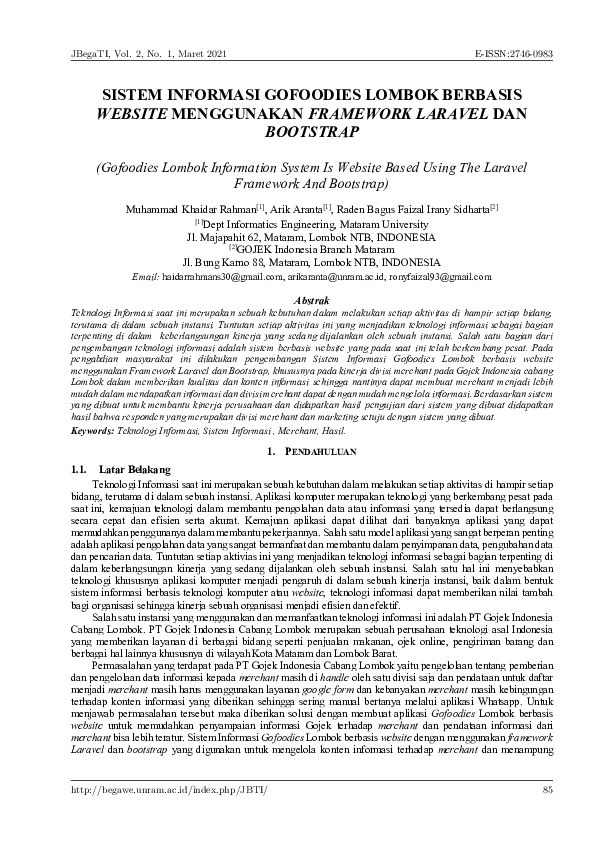 (PDF) Sistem Informasi Gofoodies Lombok Berbasis Website Menggunakan Framework Laravel dan Bootstrap