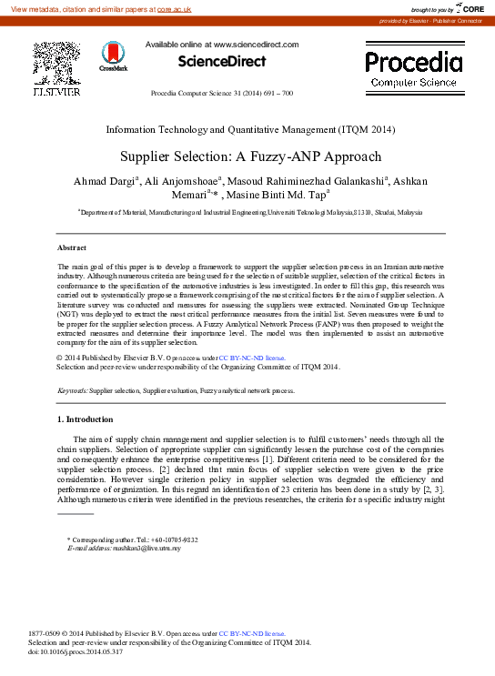 (PDF) Supplier Selection: A Fuzzy-ANP Approach