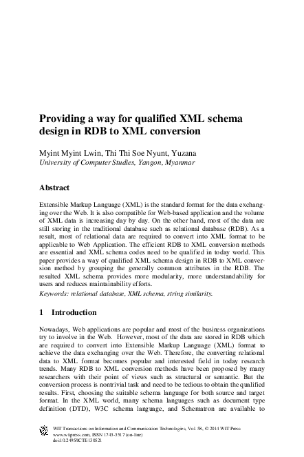 Pdf Providing A Way For Qualified Xml Schema Design In Rdb To Xml Conversion