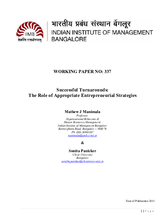 (PDF) Successful Turnarounds: The Role of Appropriate Entrepreneurial ...