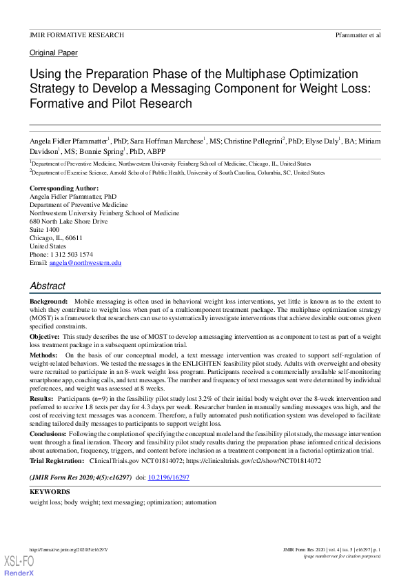 Pdf Using The Multiphase Optimization Strategy To Prepare A Messaging Intervention For Weight