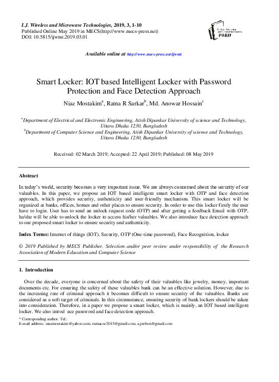 Pdf Smart Locker Iot Based Intelligent Locker With Password