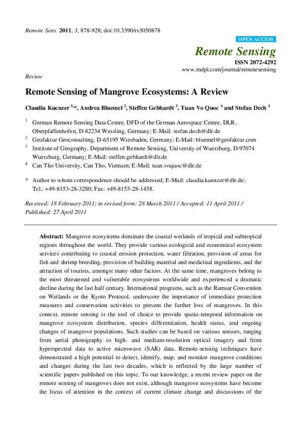 Pdf Remote Sensing Of Mangrove Ecosystems A Review