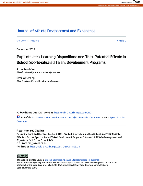 Pupil-athletes’ Learning Dispositions and Their Potential Effects in ...