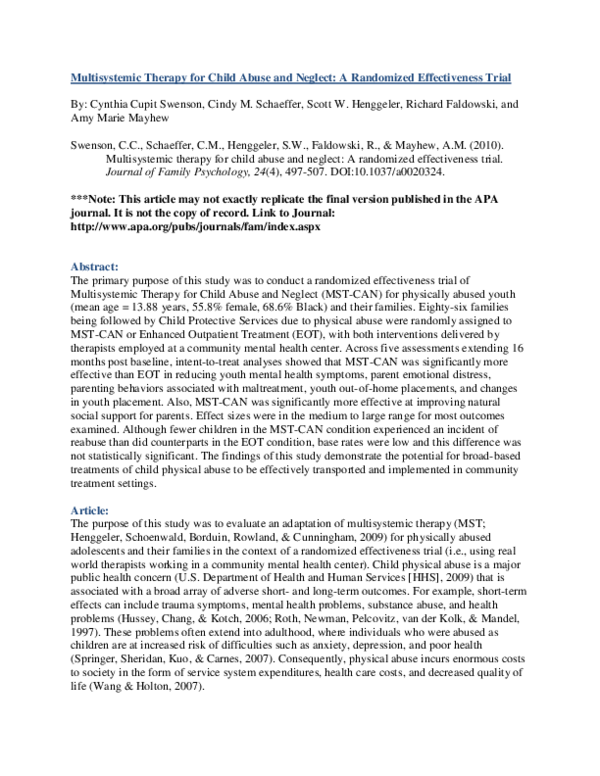 (PDF) Multisystemic therapy for child abuse and neglect: A randomized ...