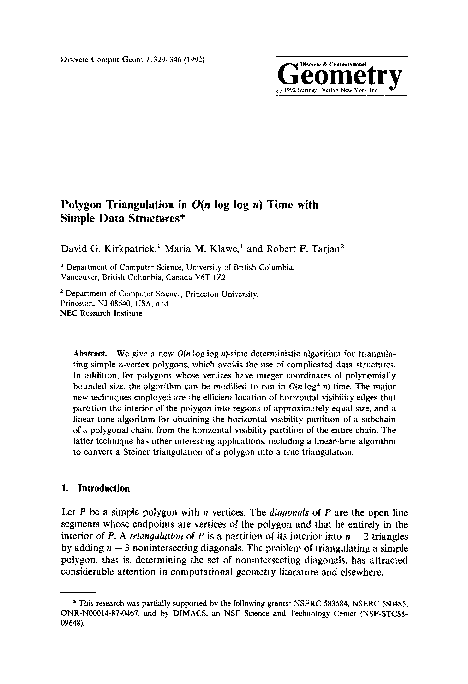 (PDF) Polygon triangulation inO(n log logn) time with simple data structures