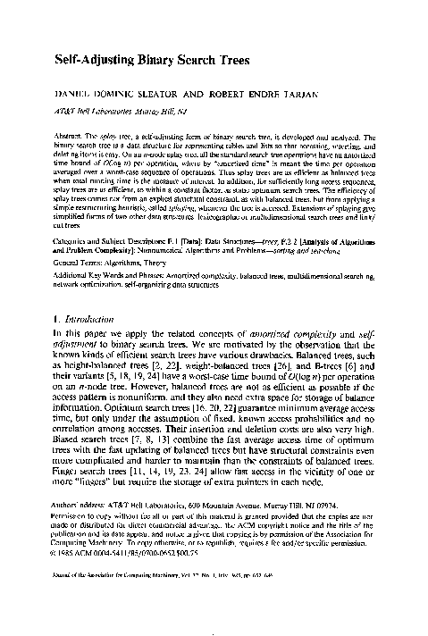 Pdf Self Adjusting Binary Search Trees 