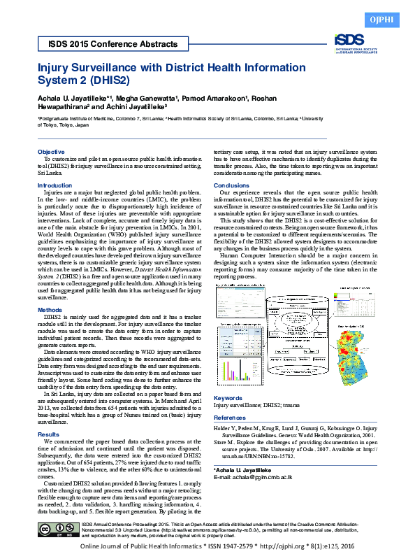 (PDF) Injury Surveillance with District Health Information System 2 (DHIS2)