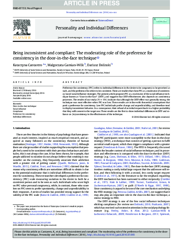 (PDF) Being inconsistent and compliant: The moderating role of the ...