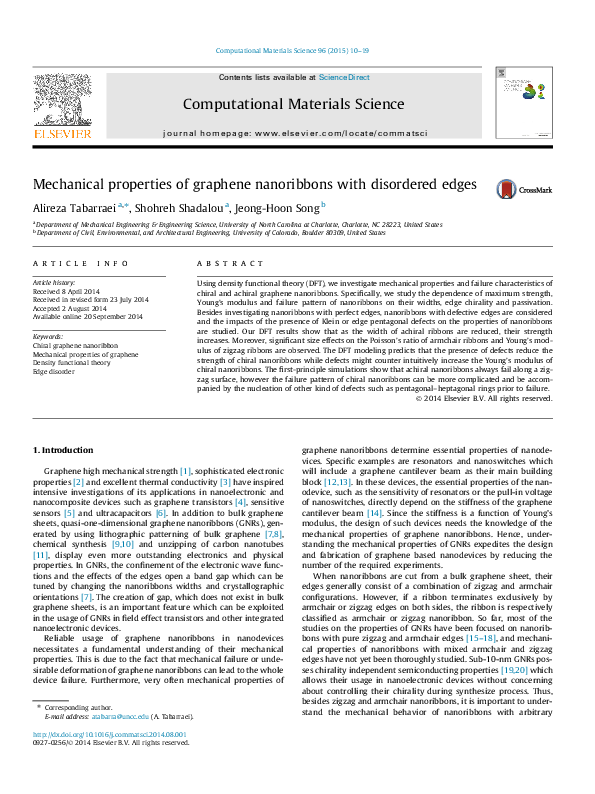(PDF) Mechanical properties of graphene nanoribbons with disordered edges