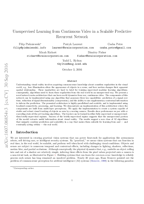 Pdf Unsupervised Learning From Continuous Video In A Scalable