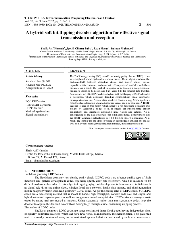 Pdf A Hybrid Soft Bit Flipping Decoder Algorithm For Effective Signal Transmission And Reception