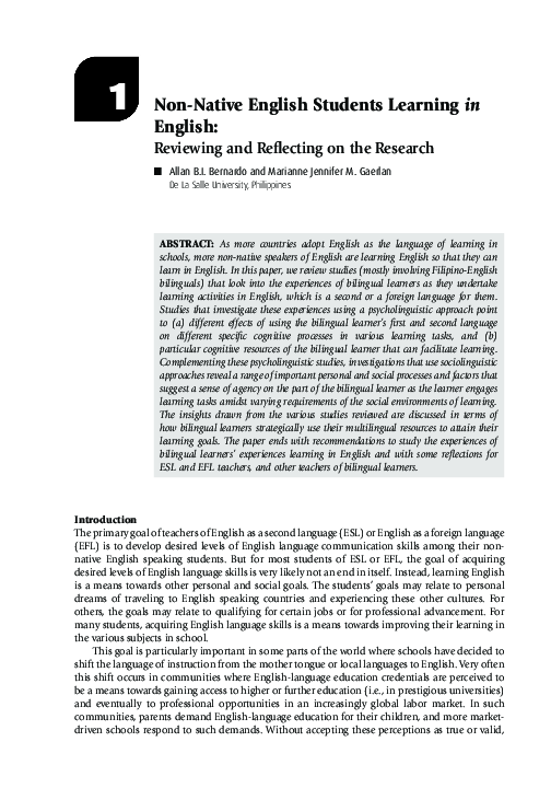 (PDF) Non-Native English Students Learning in English