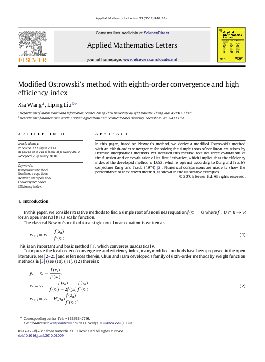 (PDF) Modified Ostrowski’s method with eighth-order convergence and high efficiency index ...