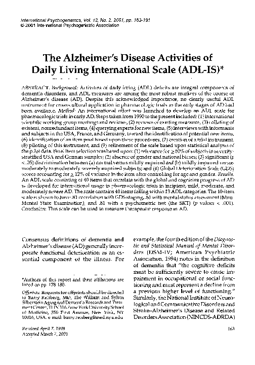(PDF) The Alzheimers Disease Activities of Daily Living International ...