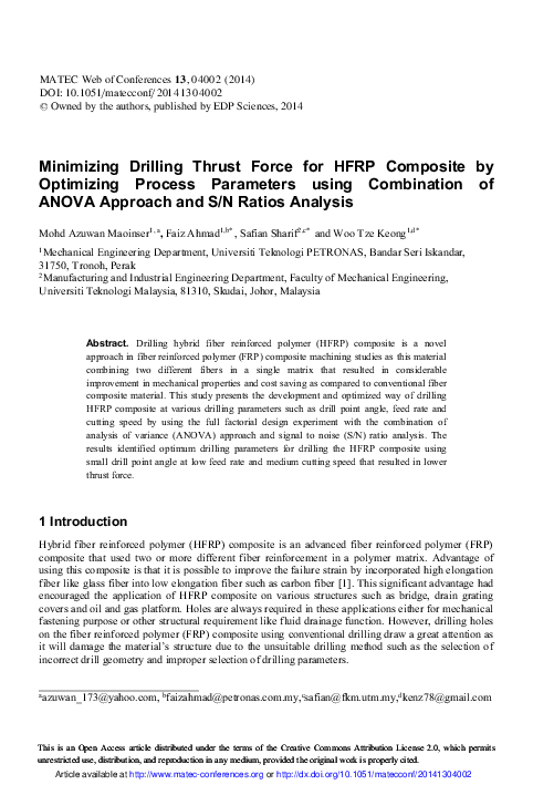 (PDF) Minimizing Drilling Thrust Force for HFRP Composite by Optimizing Process Parameters using ...