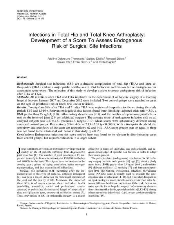 (PDF) Infections in Total Hip and Total Knee Arthroplasty: Development ...