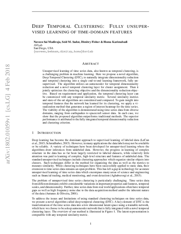 (PDF) Deep Temporal Clustering : Fully Unsupervised Learning of Time-Domain Features