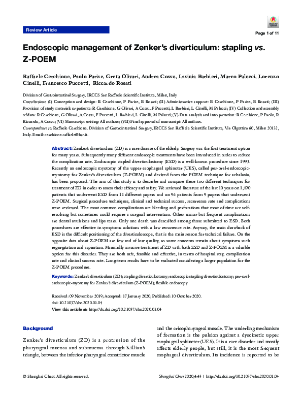 (PDF) Endoscopic management of Zenker’s diverticulum: stapling vs. Z ...
