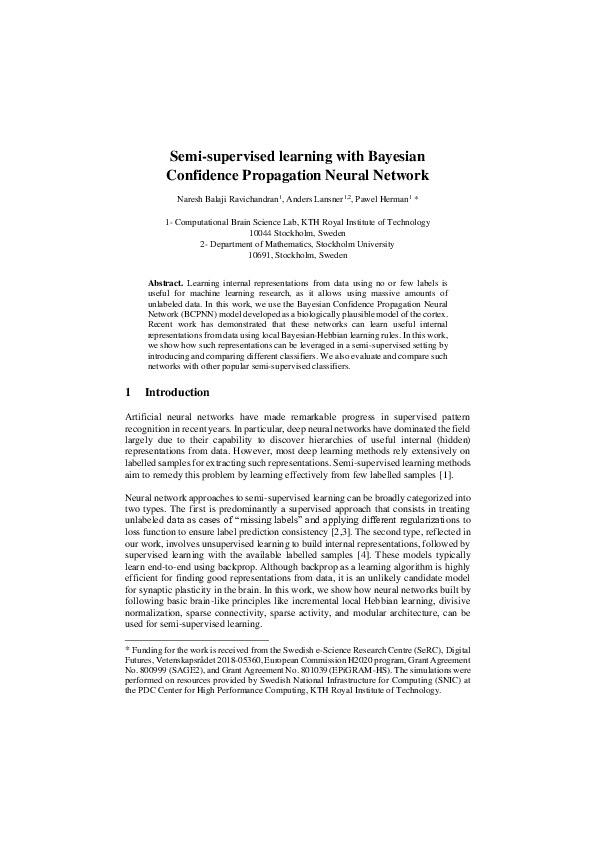 (PDF) Semi-supervised learning with Bayesian Confidence Propagation Neural Network