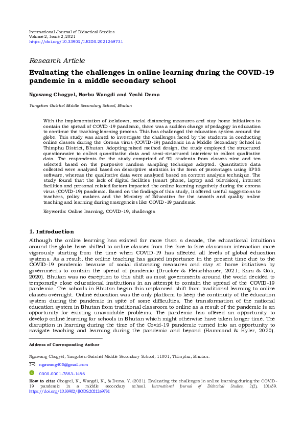 (PDF) Evaluating the challenges in online learning during the COVID-19 ...
