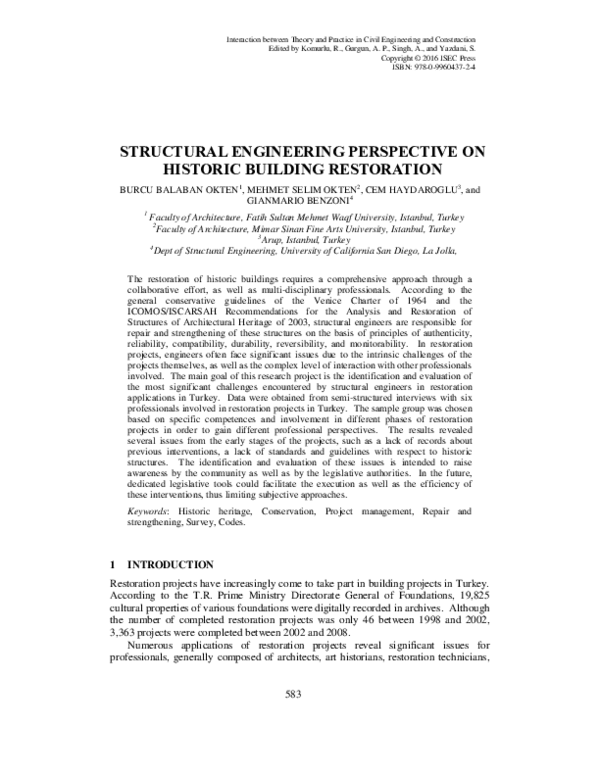 (PDF) Structural Engineering Perspective on Historic Building Restoration