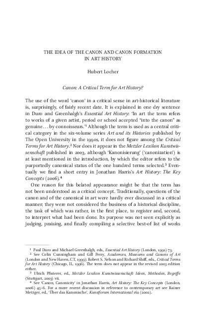 (PDF) The Idea of the Canon and Canon Formation in Art History