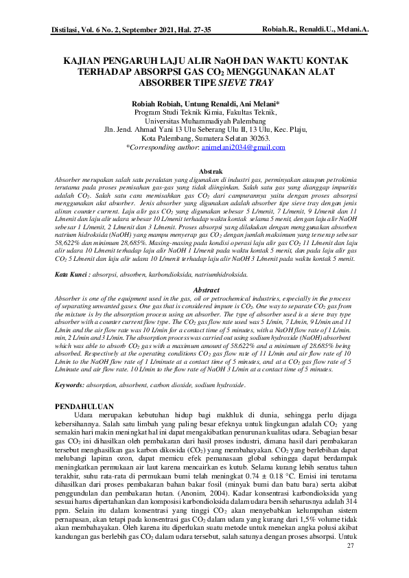 (PDF) KAJIAN PENGARUH LAJU ALIR NaOH DAN WAKTU KONTAK TERHADAP ABSORPSI ...