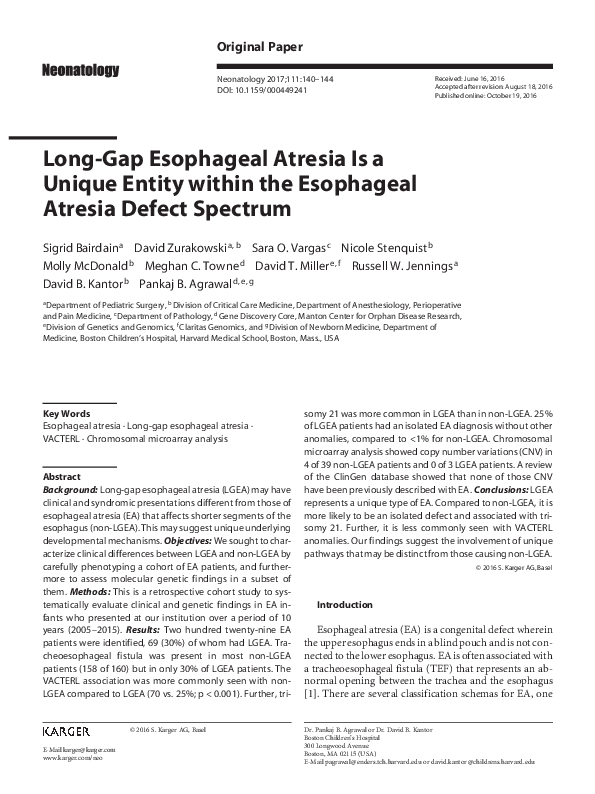 (PDF) Long-Gap Esophageal Atresia Is a Unique Entity within the ...