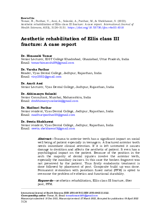 (PDF) Aesthetic rehabilitation of Ellis class III fracture