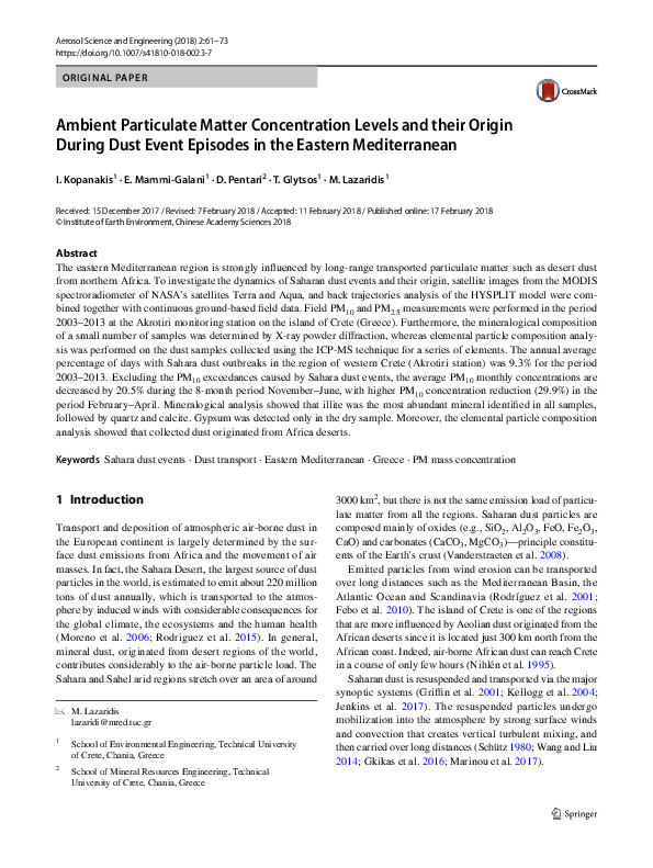 (PDF) Ambient Particulate Matter Concentration Levels and their Origin ...