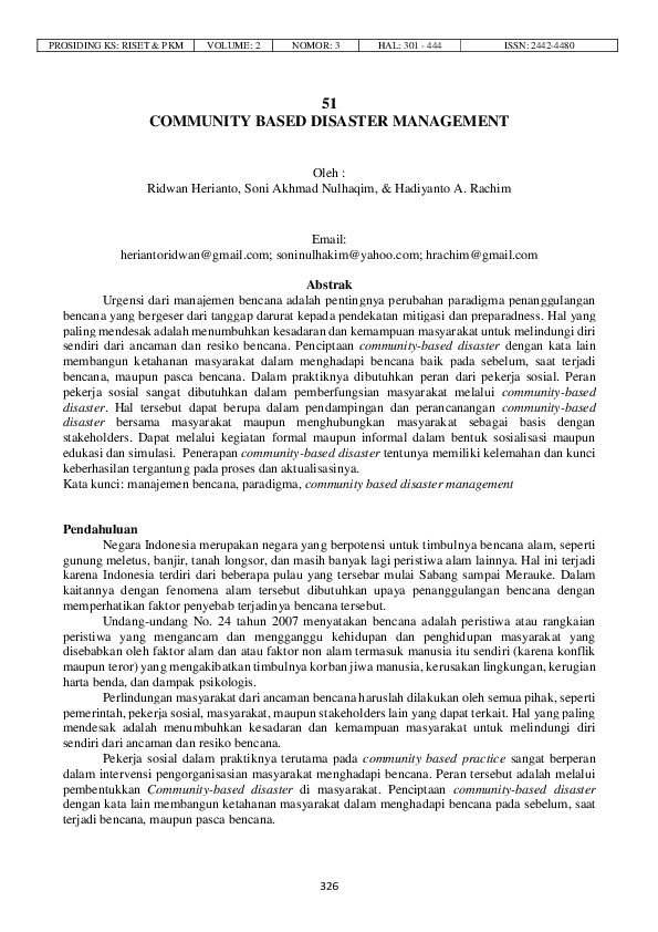 (PDF) Community Based Disaster Management