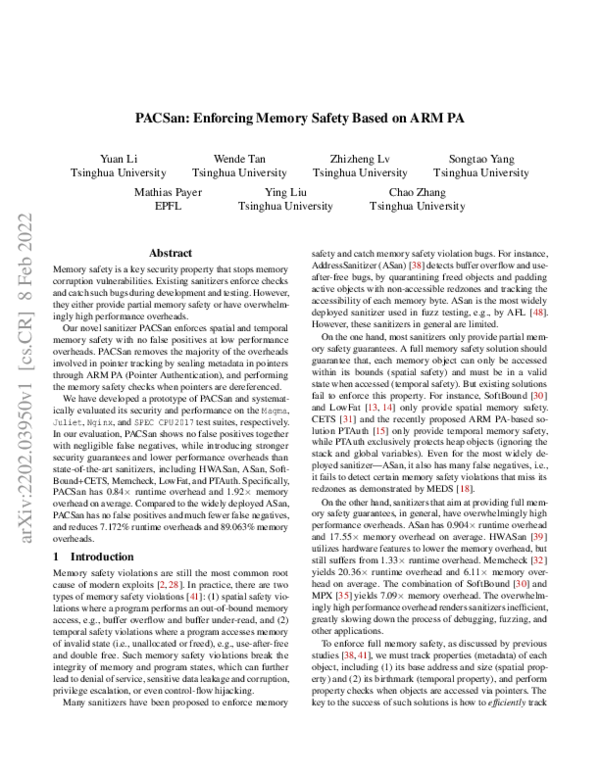 (PDF) PACSan: Enforcing Memory Safety Based on ARM PA