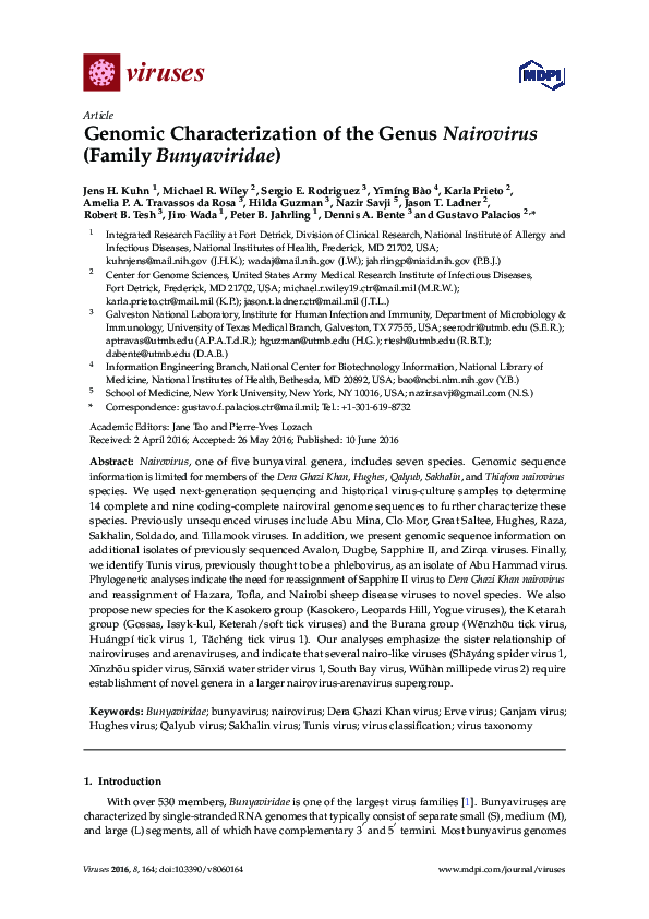 (PDF) Genomic Characterization of the Genus Nairovirus (Family ...