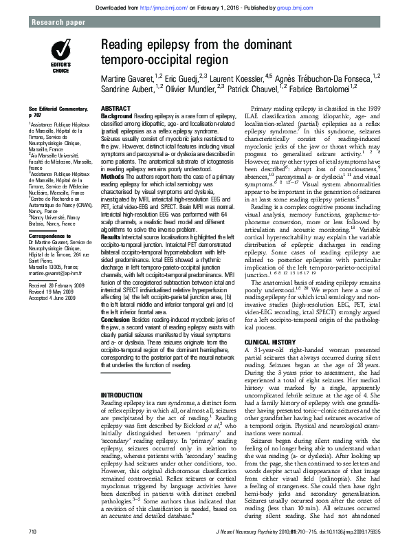 (PDF) Reading epilepsy from the dominant temporo-occipital region