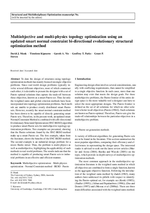 (PDF) Multiobjective and multi-physics topology optimization using an updated smart normal ...