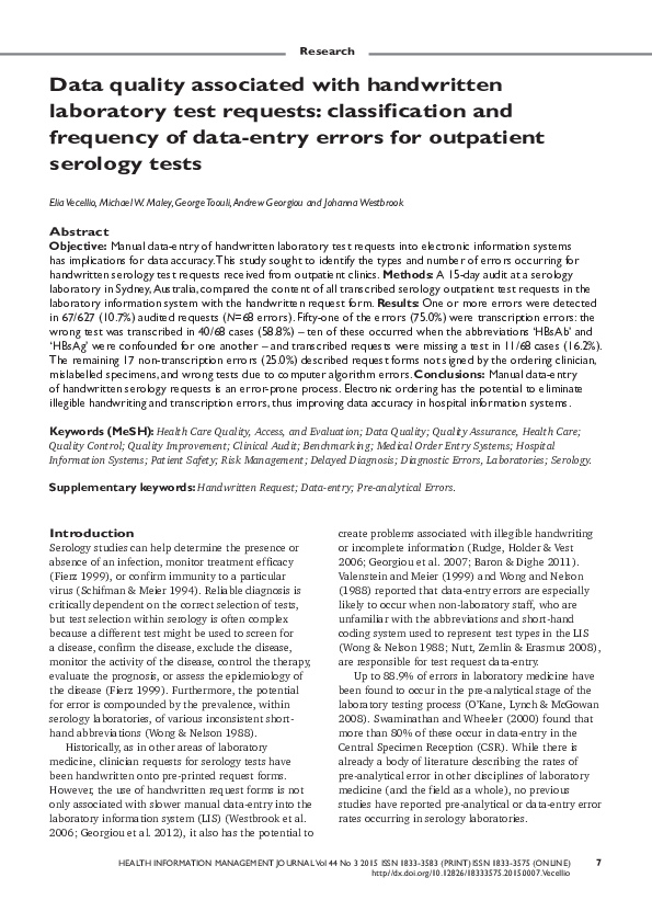 (PDF) Data quality associated with handwritten laboratory test requests ...