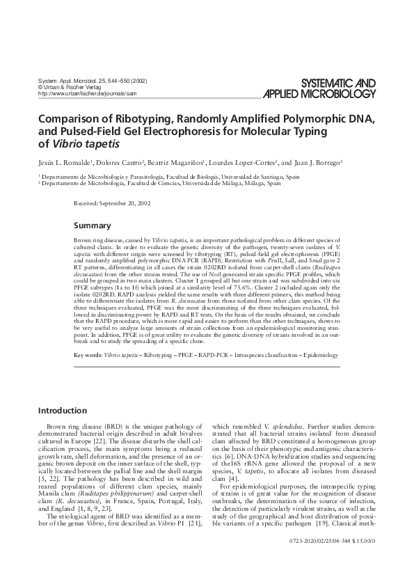 (PDF) Comparison of Ribotyping, Randomly Amplified Polymorphic DNA, and ...